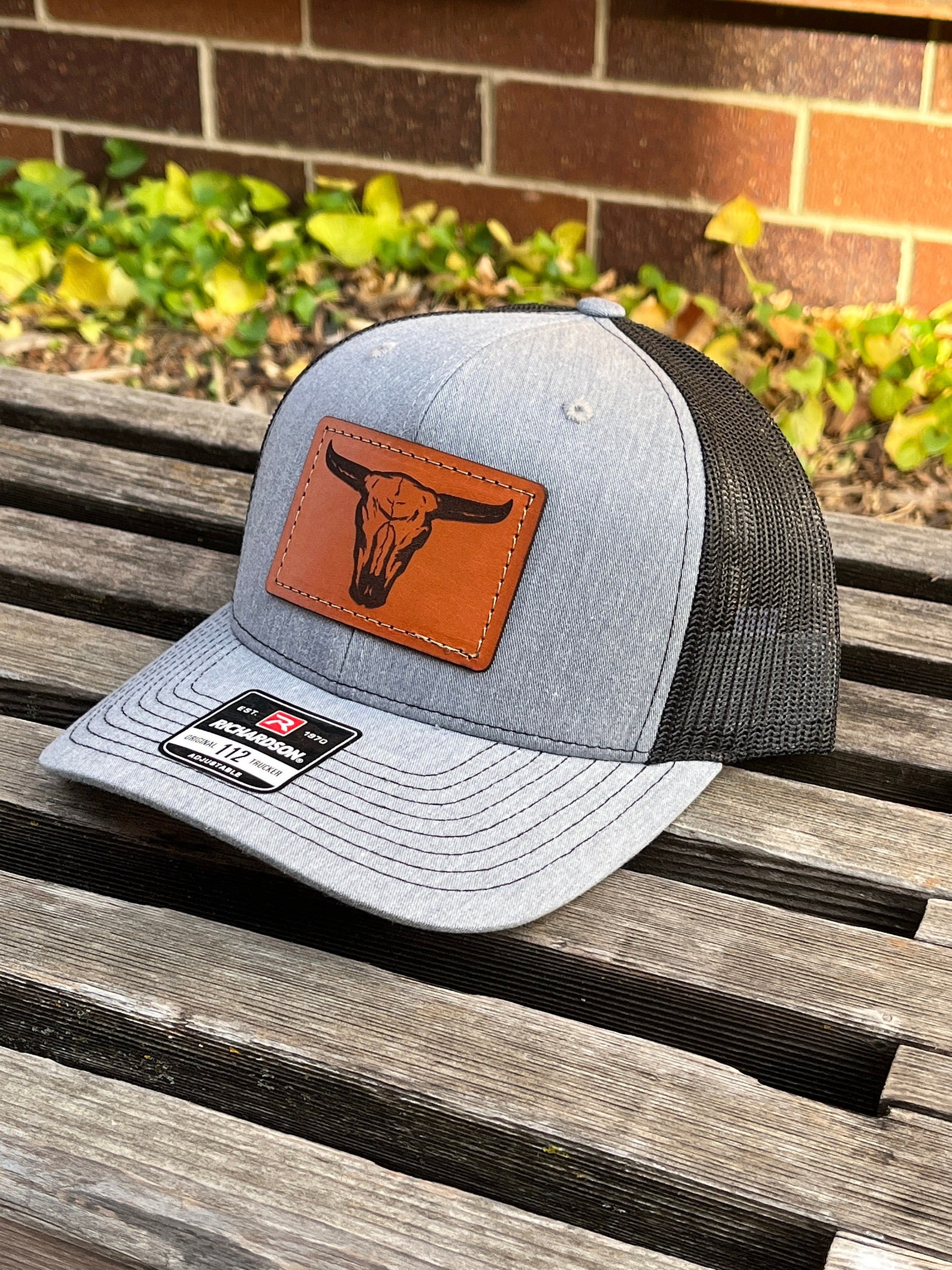 Richardson 112 Laser Engraved Leather Patch Hat-cow Skull Hand - Etsy