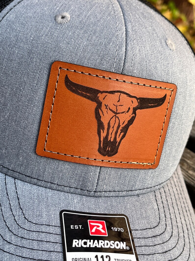Richardson 112 Laser Engraved Leather Patch Hat-cow Skull Hand - Etsy