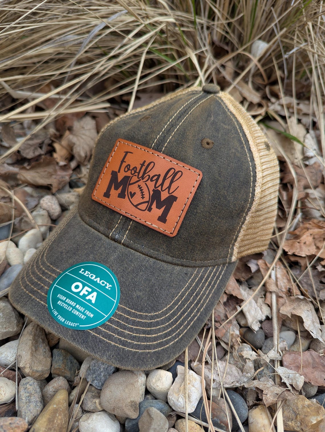 Legacy Hats OFA Laser Engraved Leather Patch Unstructured Hat- Football ...