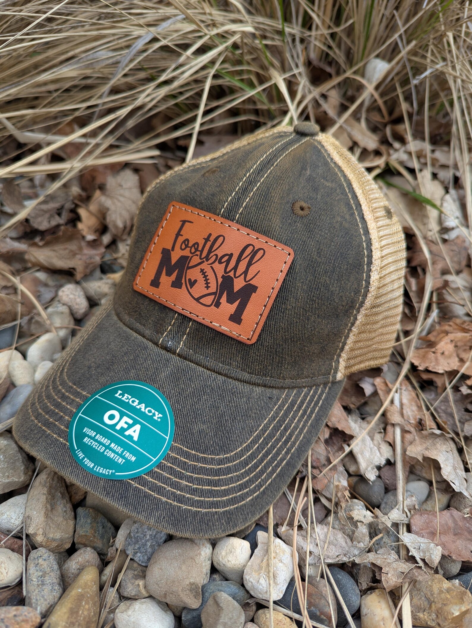Legacy Hats OFA Laser Engraved Leather Patch Unstructured Hat- Football ...