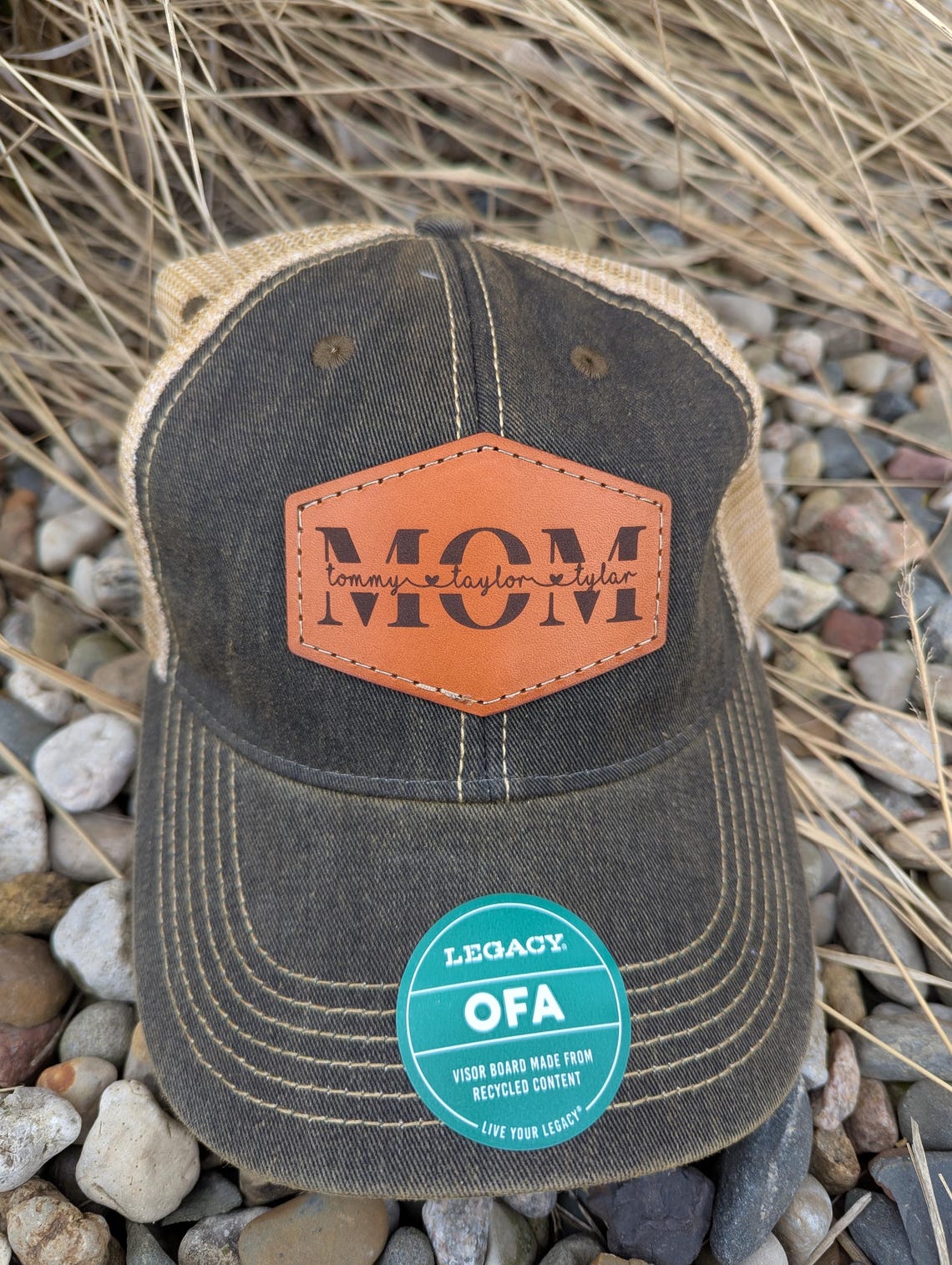 MOM Personalized With Children Legacy Hats OFA Laser Engraved Leather ...