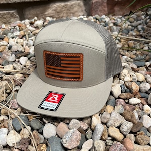 Richardson 168 Flat Bill Snapback Laser Engraved Leather Patch Hat-american Flag USA Patriotic ...