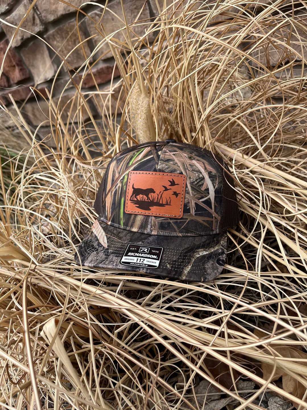 Leather Patch Camo Richardson 112P Snapback Laser Engraved Leather ...