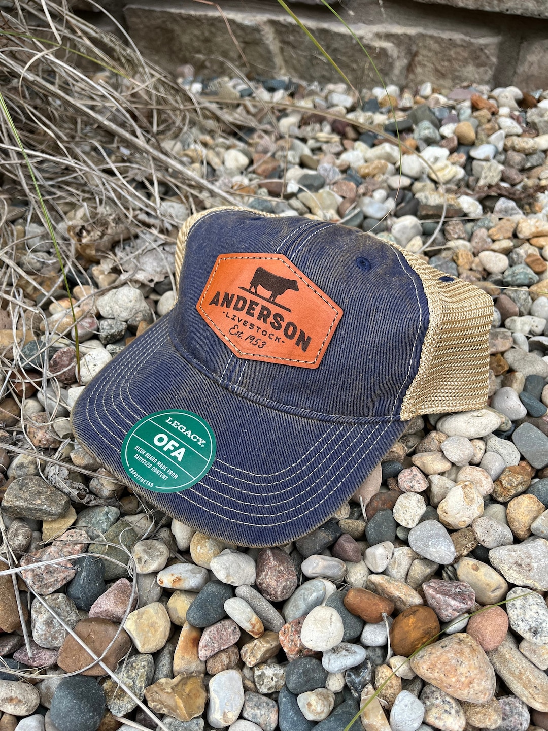 Custom Farm Name Legacy Hats OFA Laser Engraved Leather Patch ...