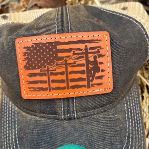 Legacy Hats OFA Laser Engraved Leather Patch Unstructured Hat- Lineman ...