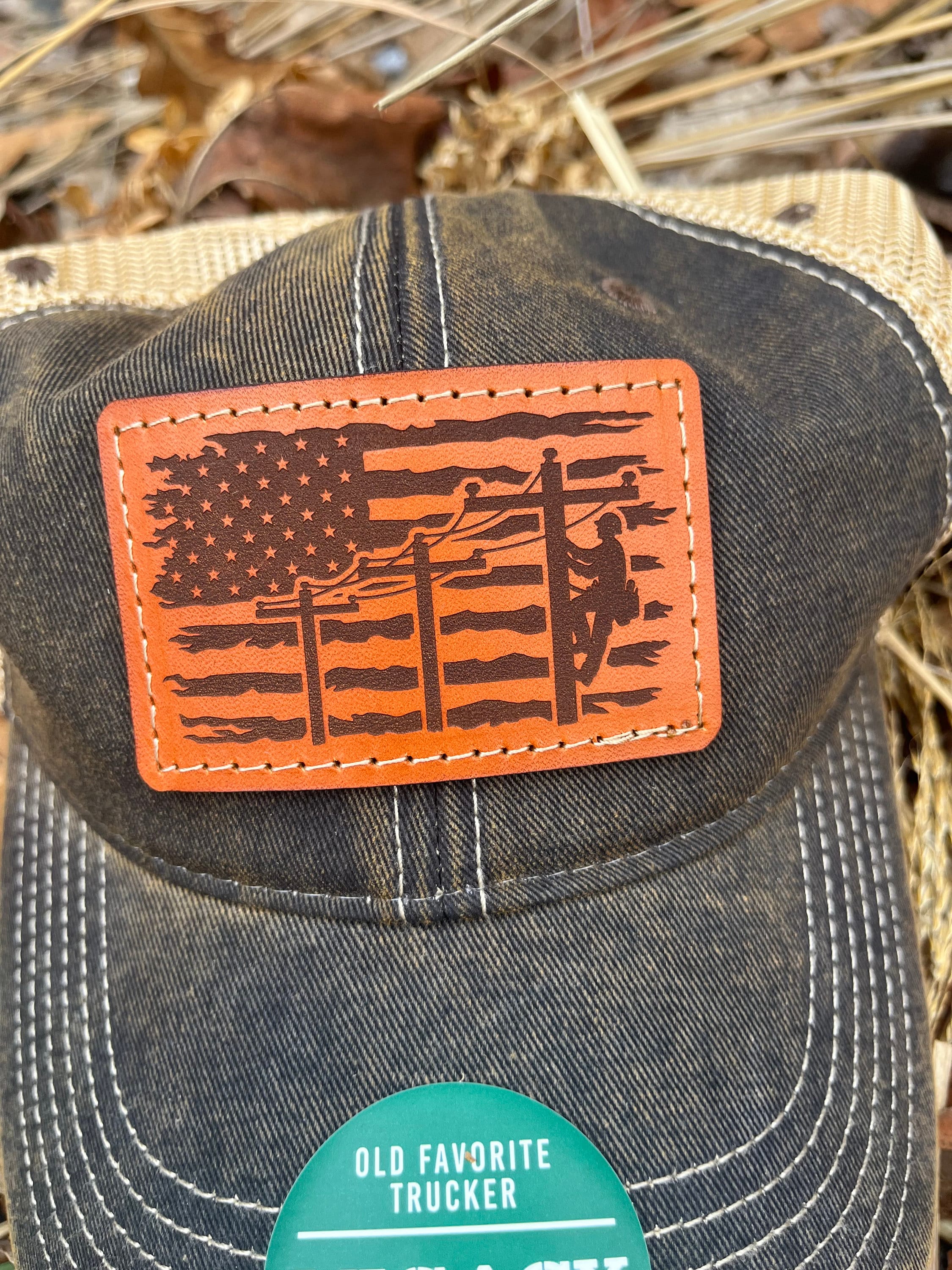 Legacy Hats OFA Laser Engraved Leather Patch Unstructured Hat- Lineman ...