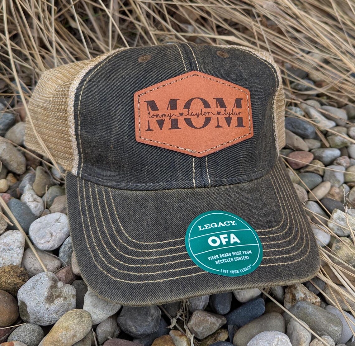 MOM Personalized With Children Legacy Hats OFA Laser Engraved Leather ...