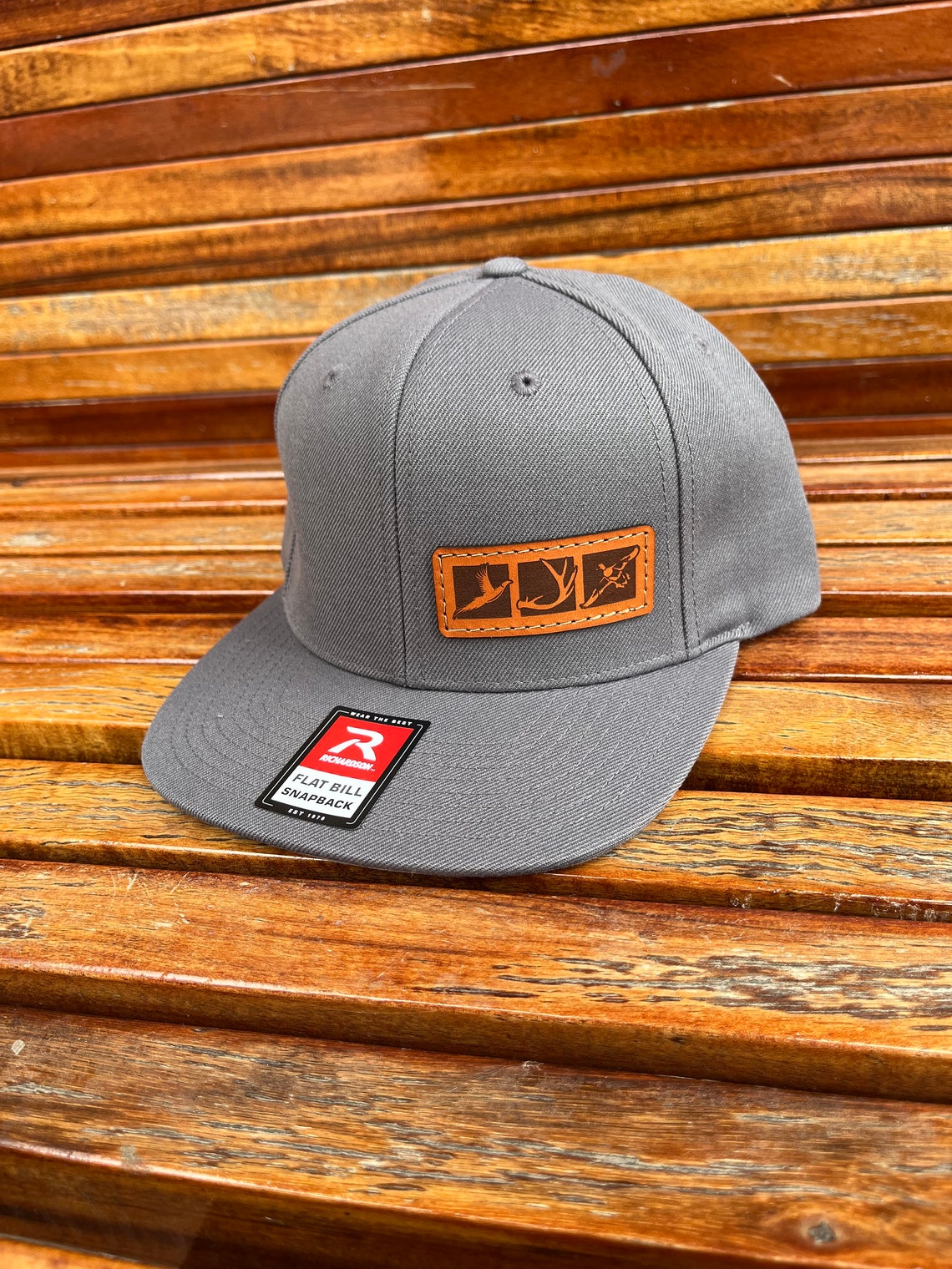 Richardson 510 Wool Flat Bill Snapback Laser Engraved Leather Patch Hat ...