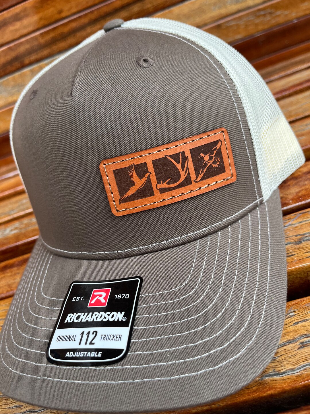 Richardson 112FP Laser Engraved Leather Patch Hat-pheasant Antler Duck Hunting Patch Hand ...