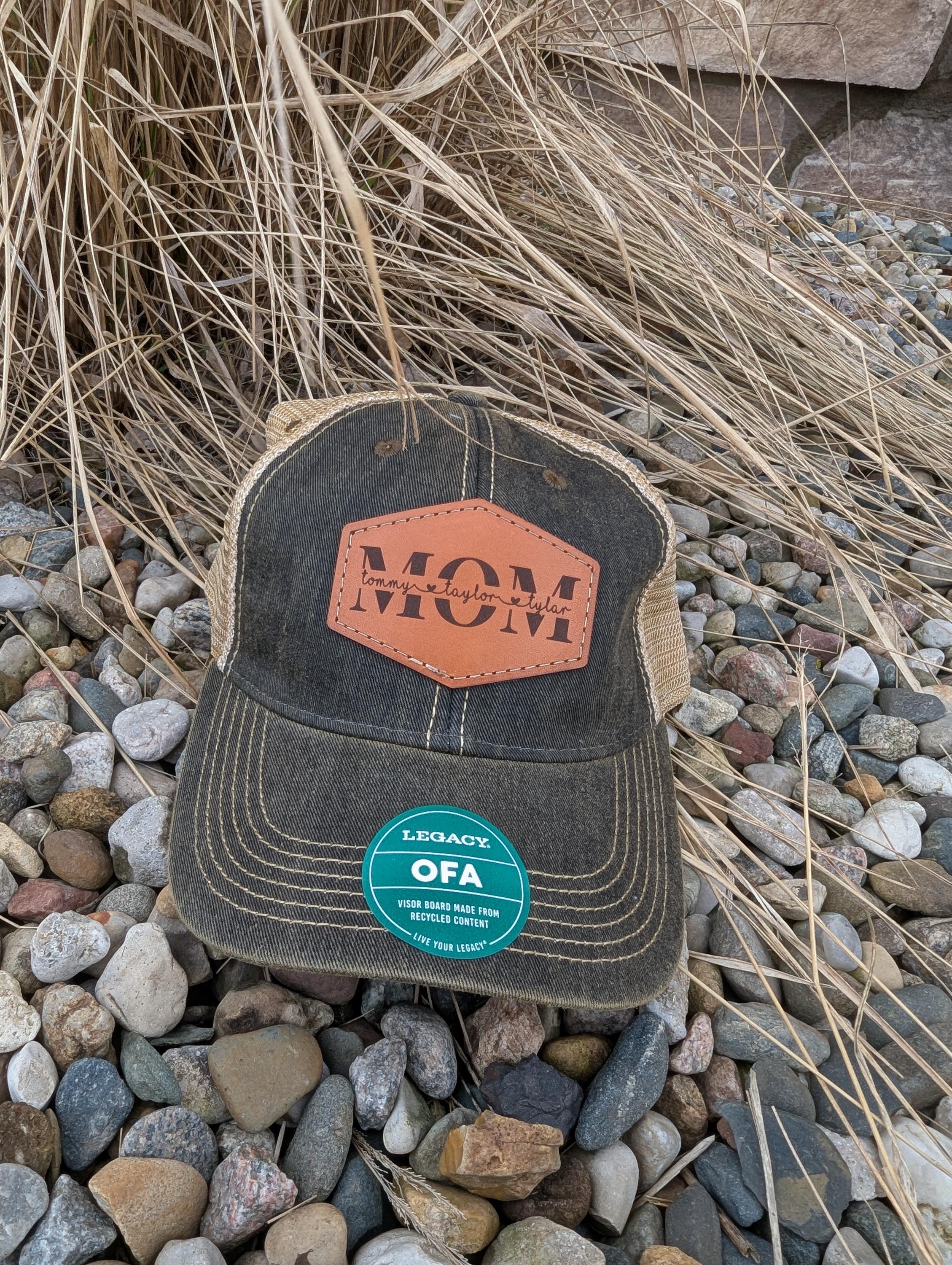 MOM Personalized With Children Legacy Hats OFA Laser Engraved Leather ...