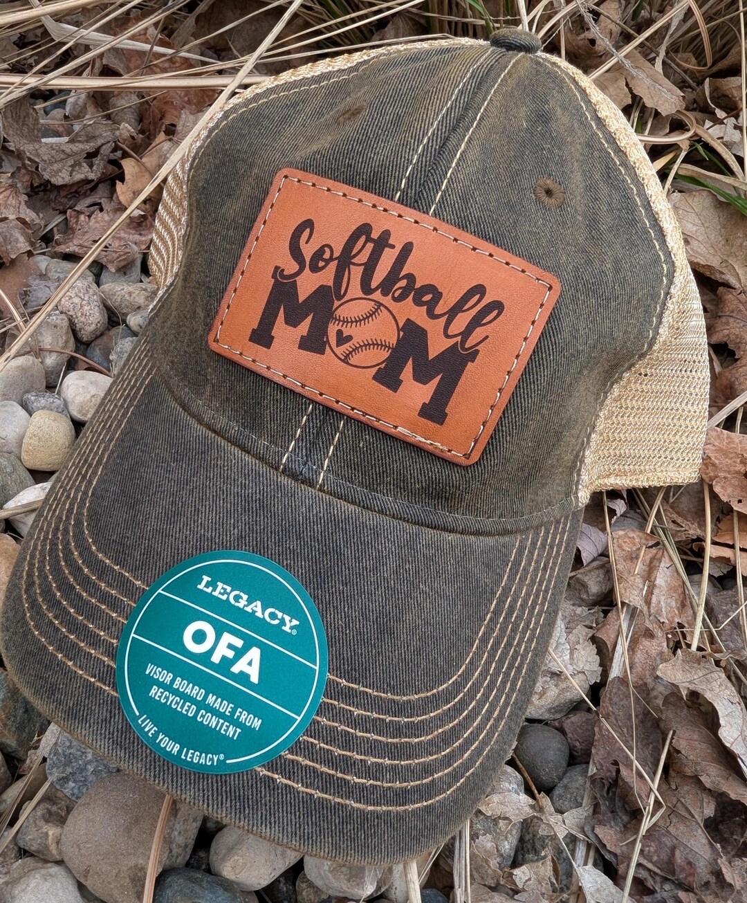 Legacy Hats OFA Laser Engraved Leather Patch Unstructured Hat- Softball ...