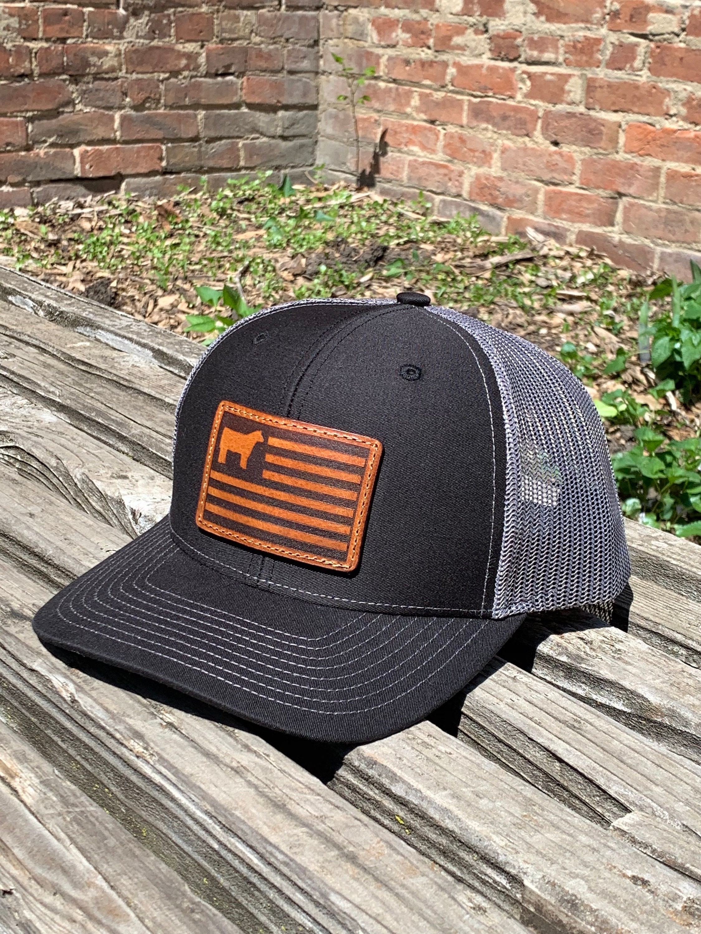 Richardson 112 Black With Charcoal Mesh Laser Engraved Leather | Etsy