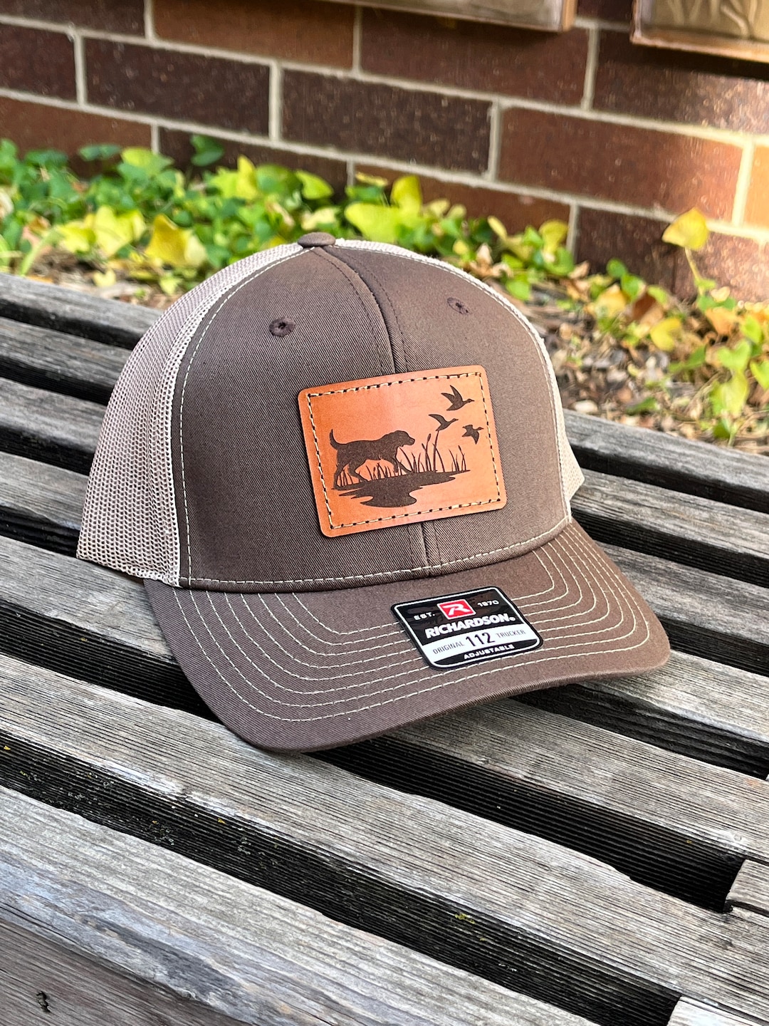 Richardson 112 Laser Engraved Leather Patch Hat-hunting Dog With Ducks ...