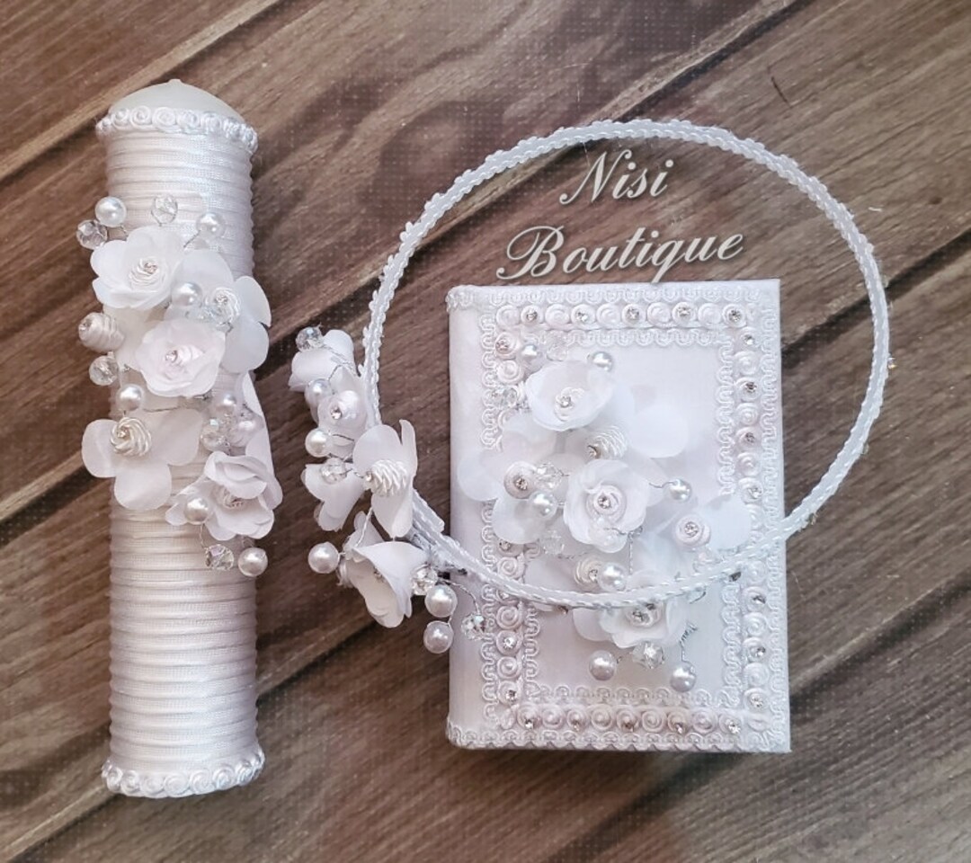 Beautiful 3 Pieces First Communion Candle Set, White First Communion ...