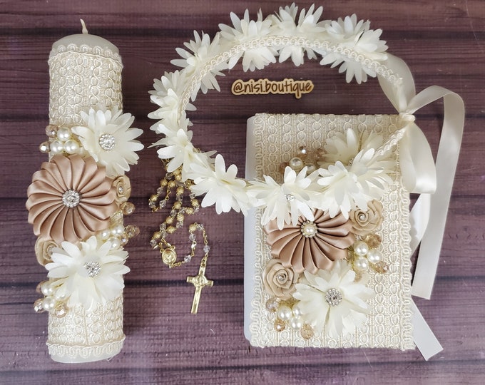 Free Shipping Beautiful 4 Pcs. First Communion Candle Set, Ivory First ...
