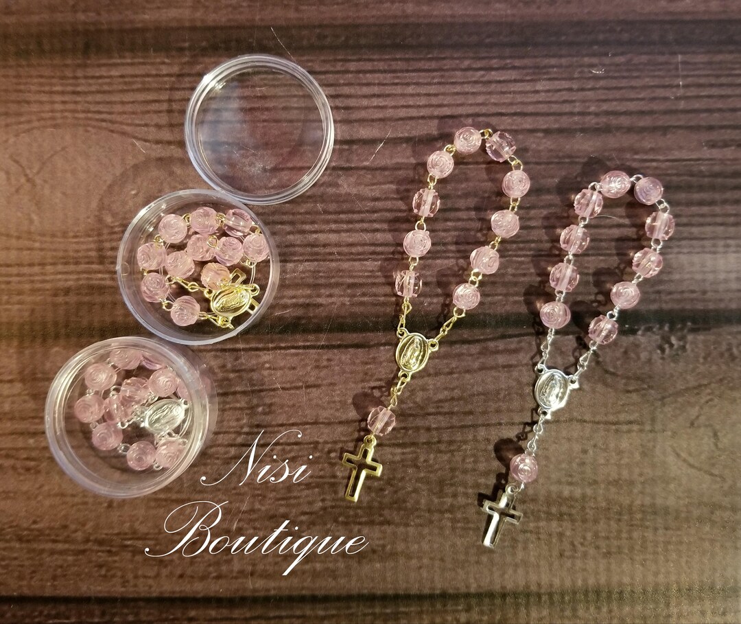 12 Pieces of Mini Rosary Favors Pink Gold or Pink Silver With Box ...