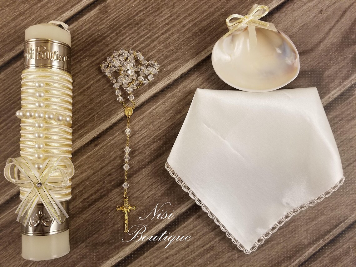 Beautiful Baptism Candle Set, Christening 4 Pieces Set, Ivory, Handmade ...