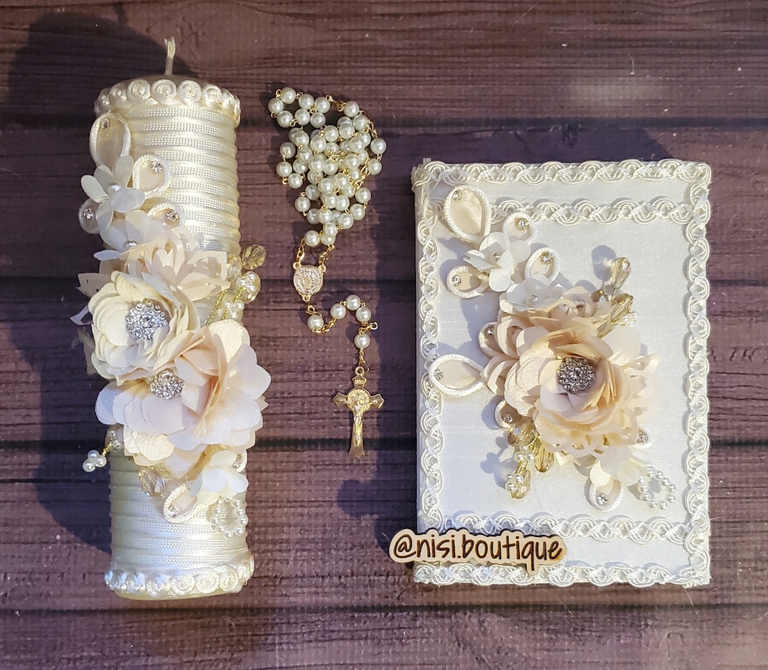 Beautiful English Communion Candle Set, Ivory First Communion Candle ...