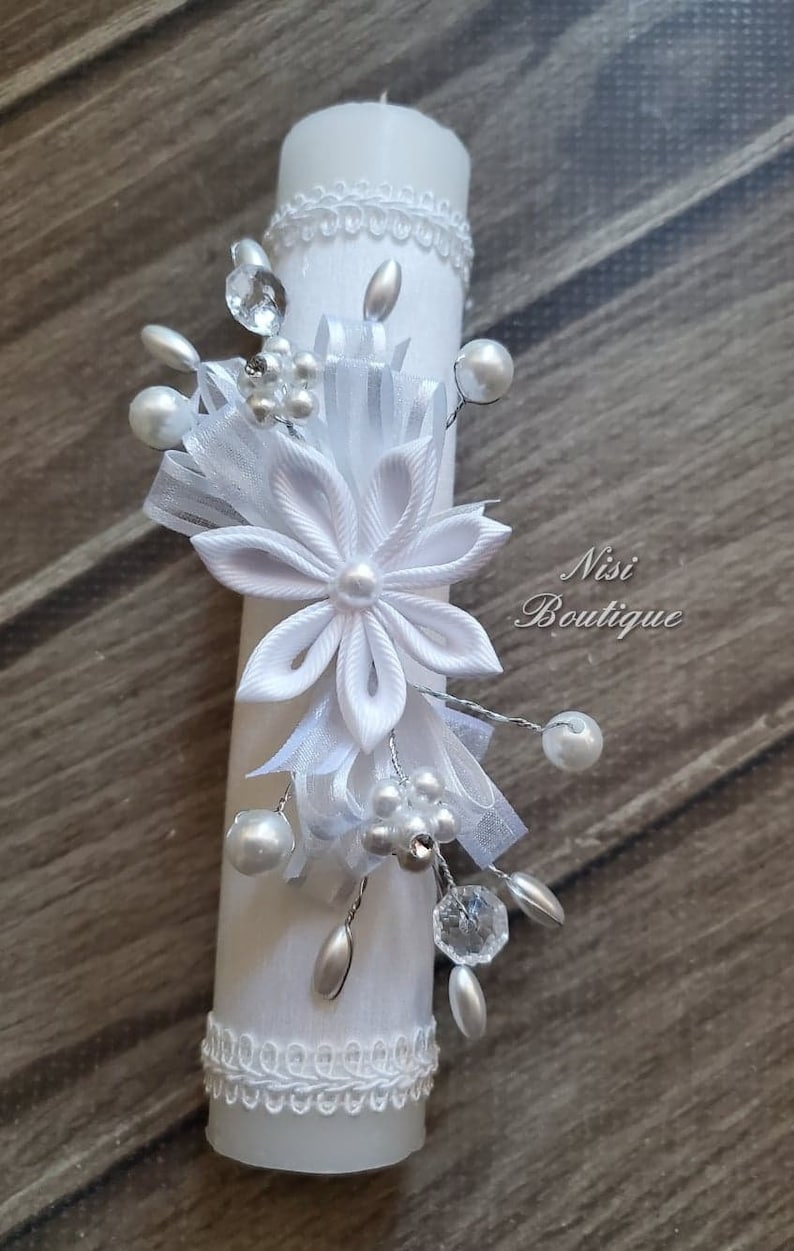 Beautiful Baptism Candle Set, Christening 4 Pieces Set, White, Hand ...