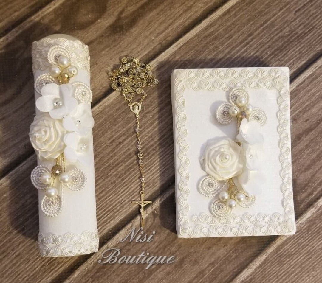 Beautiful English Communion Candle Set, Ivory First Communion Candle ...