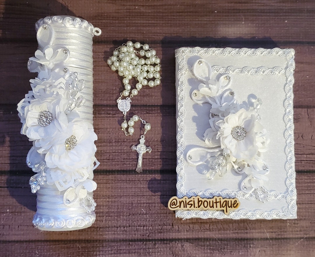 Beautiful English Communion Candle Set, White First Communion Candle ...
