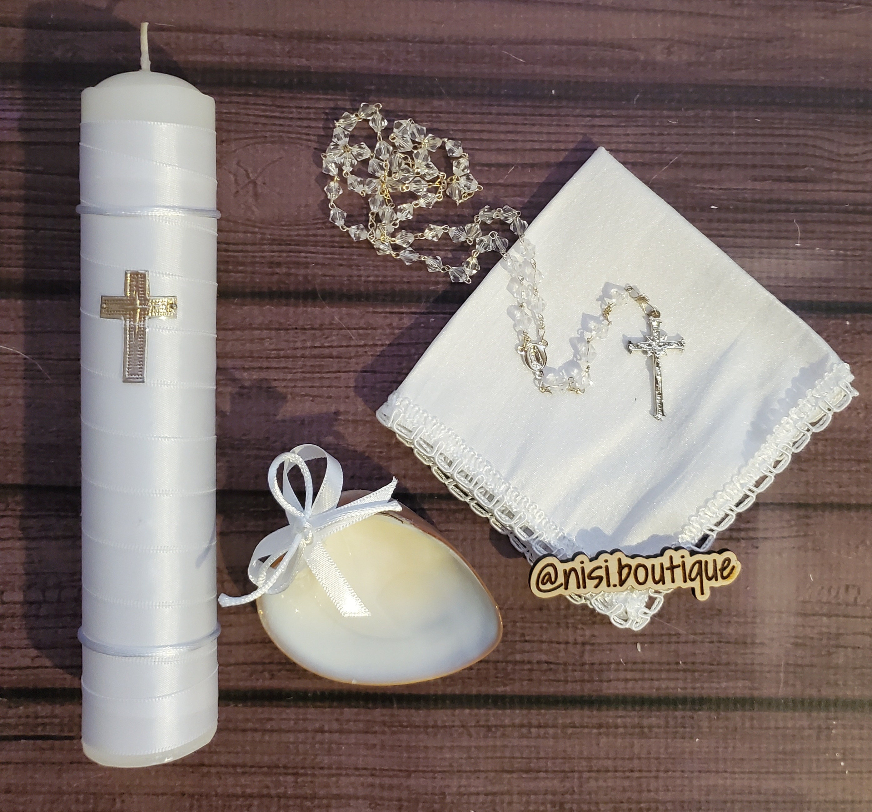 Beautiful Baptism Candle Set, Christening 4 Pieces Set, White, Handmade ...