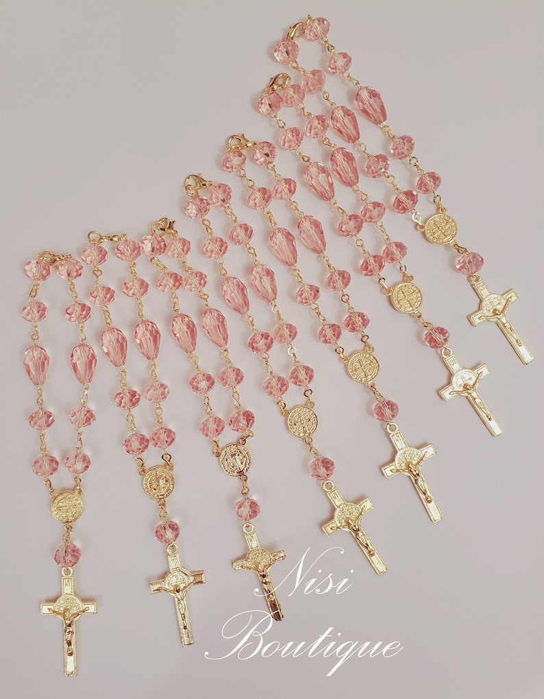 24 Pieces of Mini Rosary Favors Pink Gold, Christening, First Communion ...