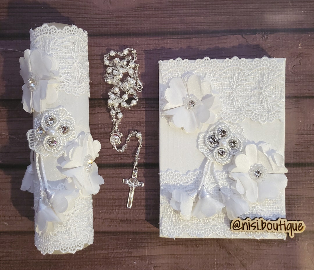 Beautiful English Communion Candle Set, White First Communion Candle ...
