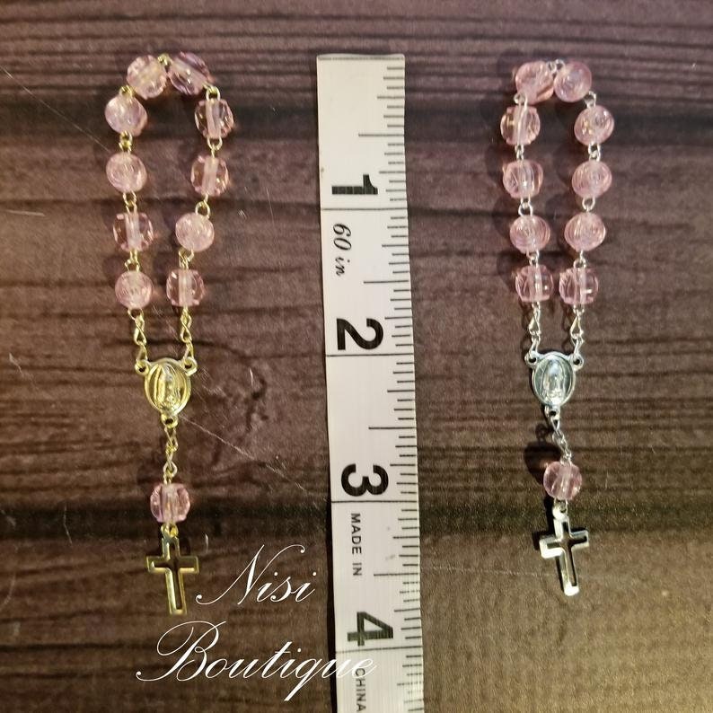 12 Pieces of Mini Rosary Favors Pink Gold or Pink Silver With Box ...