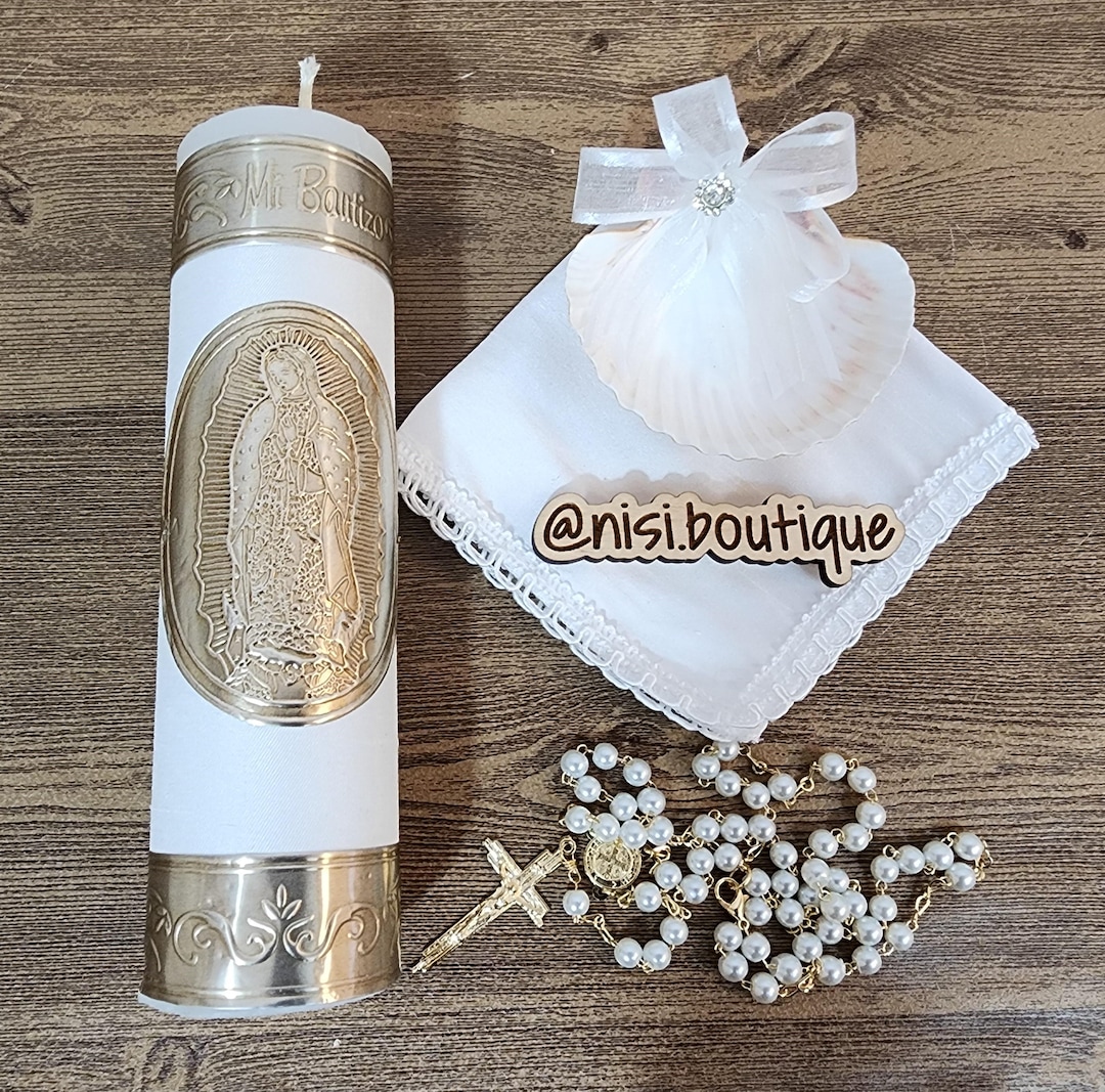 Beautiful Baptism Candle Set, Christening 4 Pieces Set, White, Handmade ...