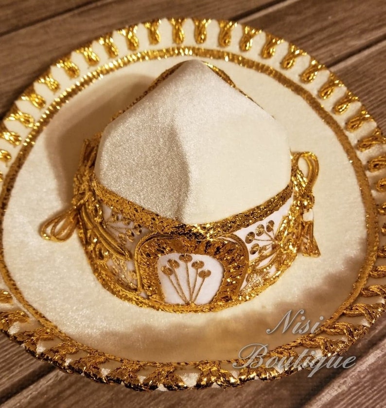 Beautiful Mexican Hand Embroidery Charro Hat Ivory With Gold - Etsy