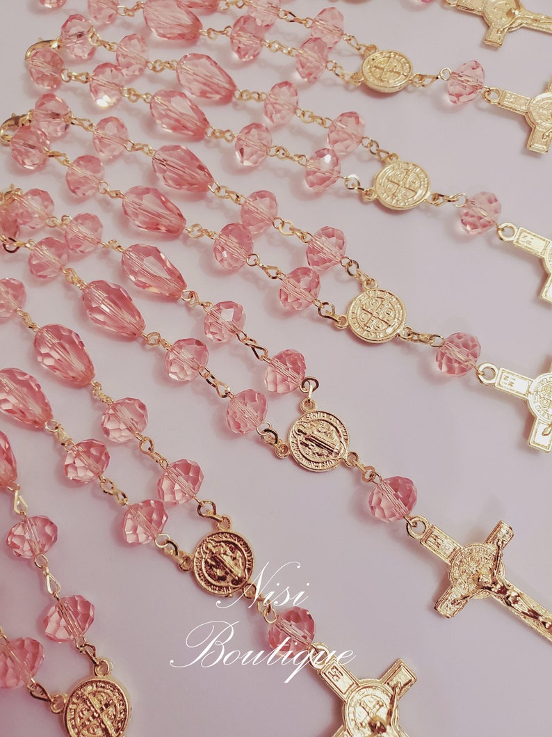 24 Pieces of Mini Rosary Favors Pink Gold, Christening, First Communion ...