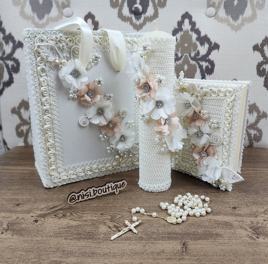 Unique First Communion or Confirmation Candle Set 4 Pc Handmade Ivory ...