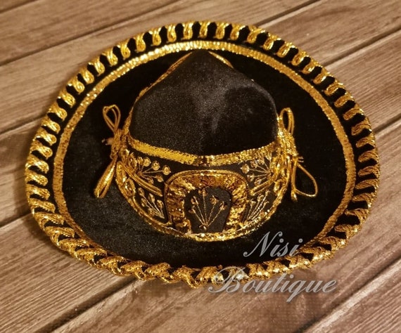Beautiful Mexican embroidered Charro hat Black with Gold | Etsy