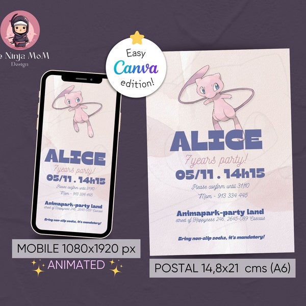 Mewtwo Party Invitation - Etsy