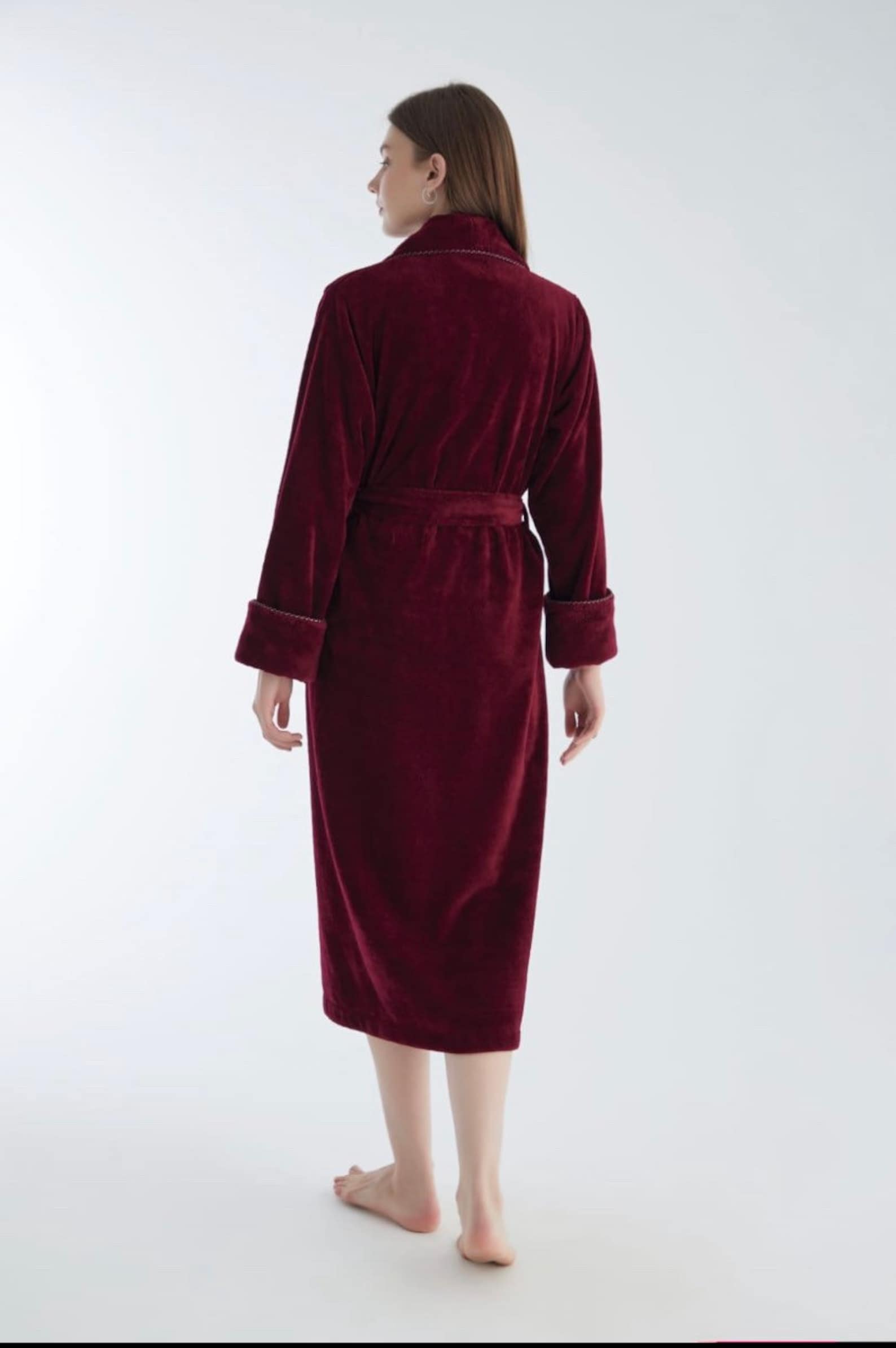 Luxurious Warm Woman Burgundy Robe,woman Long Luxury Bamboo Bathrobe ...