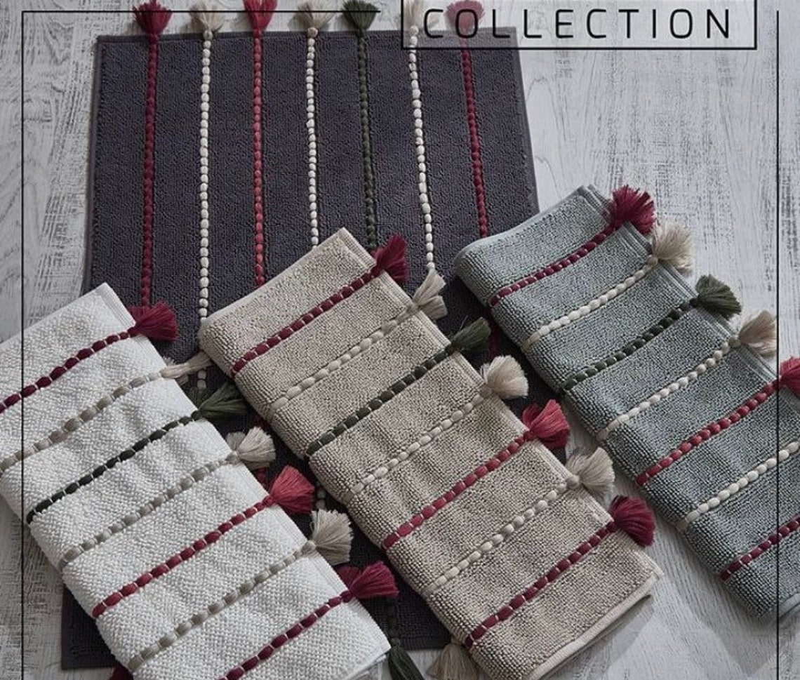 Organic Turkish Cotton Bath Mat With Tassel Detail (80cm/50cm), Mothers ...