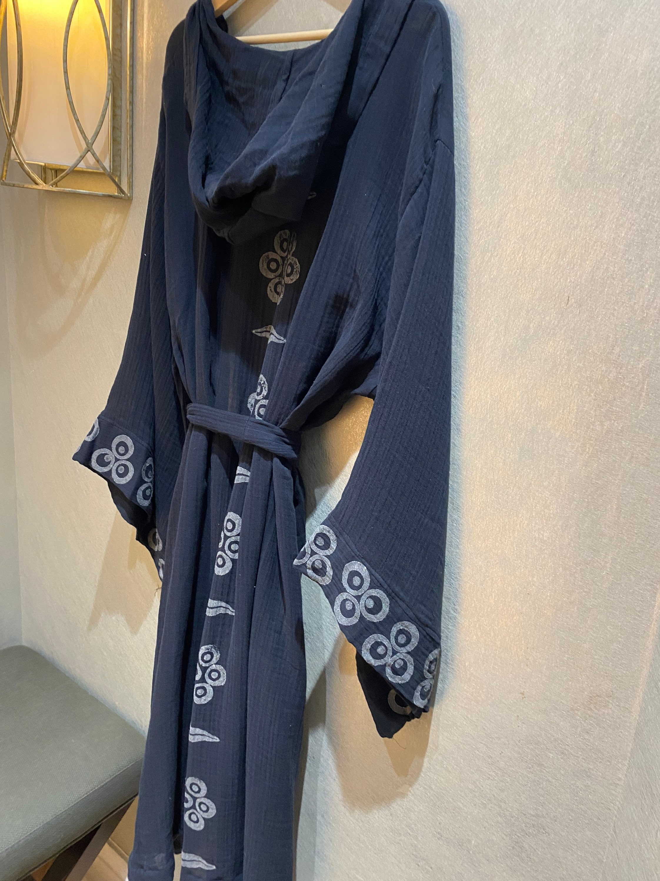 Black Muslin Mens Hooded Robe, Turkish Cotton Hooded Kimono Robe ...