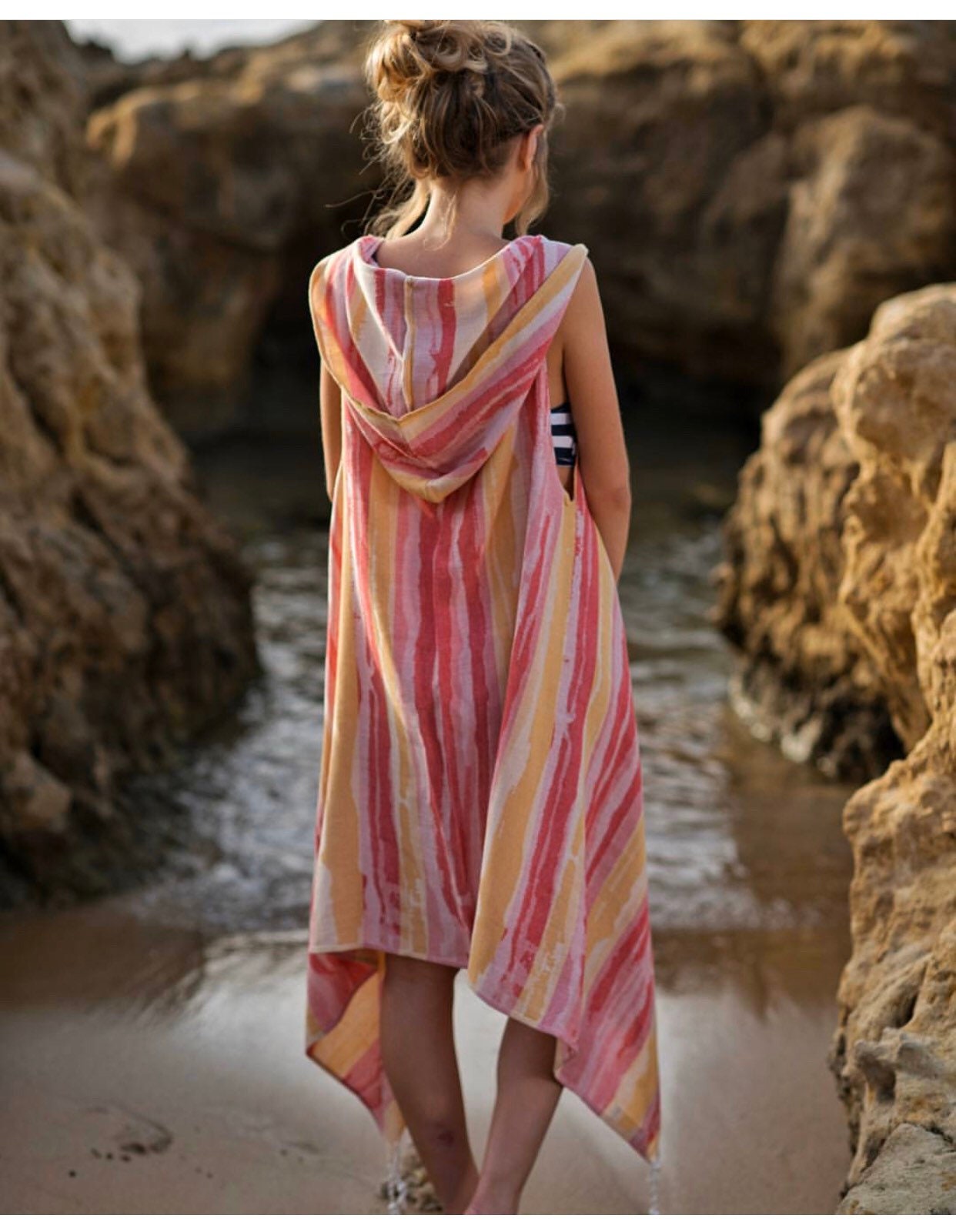 Oversized Orange cotton Tunic hooded Beach Cover up with | Etsy