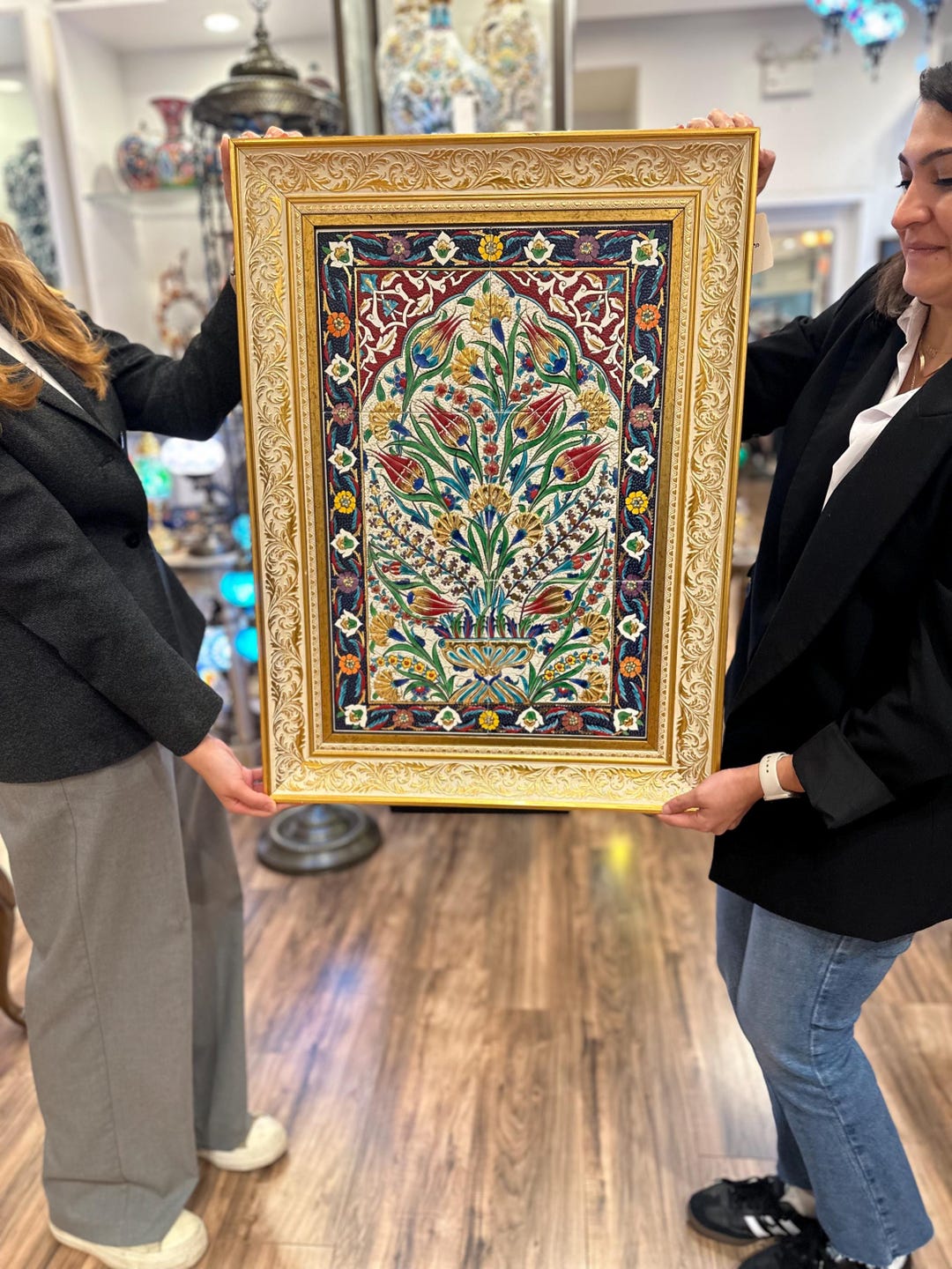 Gold Large Frame, Tulip, Turkish Ceramic Hand Painted Frame (30”-23 ...