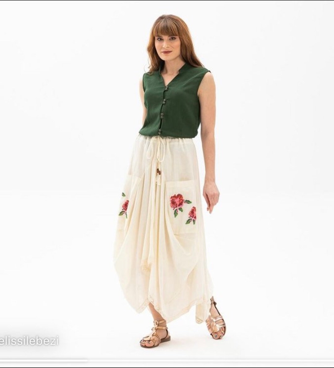 Floral Embroidered Turkish Cotton Gauze Skirt, Boho Summer Fashion ...