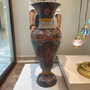 Oversized Red& Blue Vase, Handpainted Turkish Ceramic Art, Housewarming ...