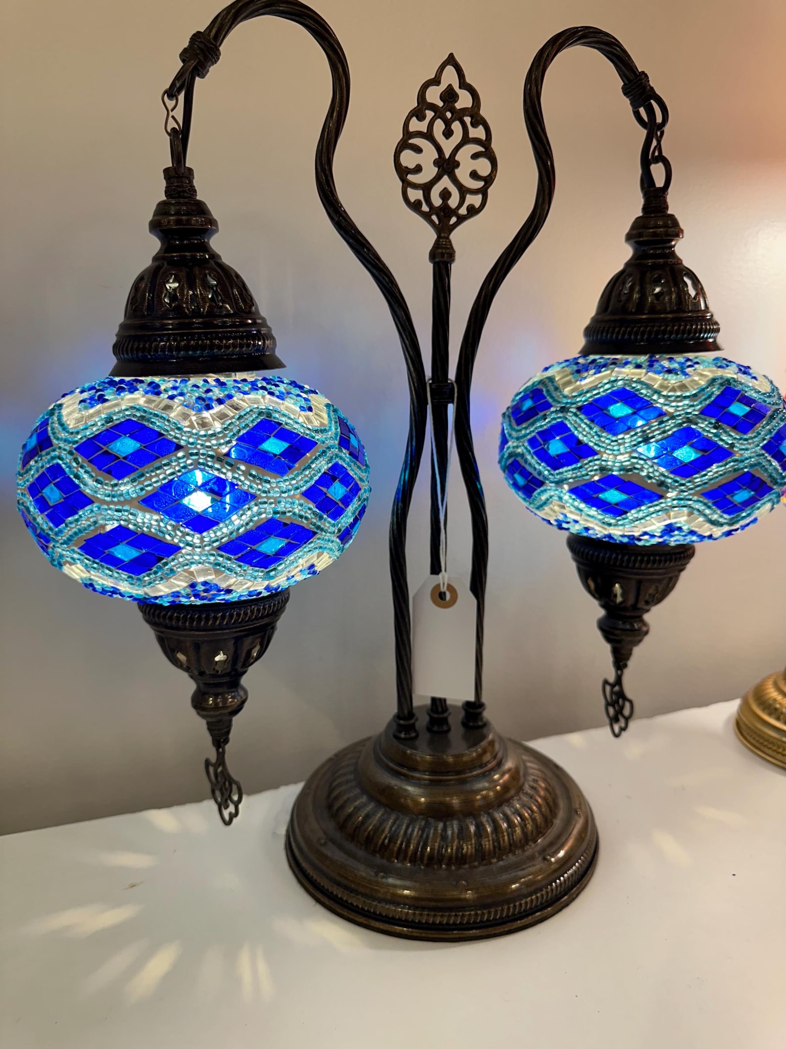 Turquoise/blue Hand Made Mosaic Glass Lamp Twin Large Glass, Mothers ...
