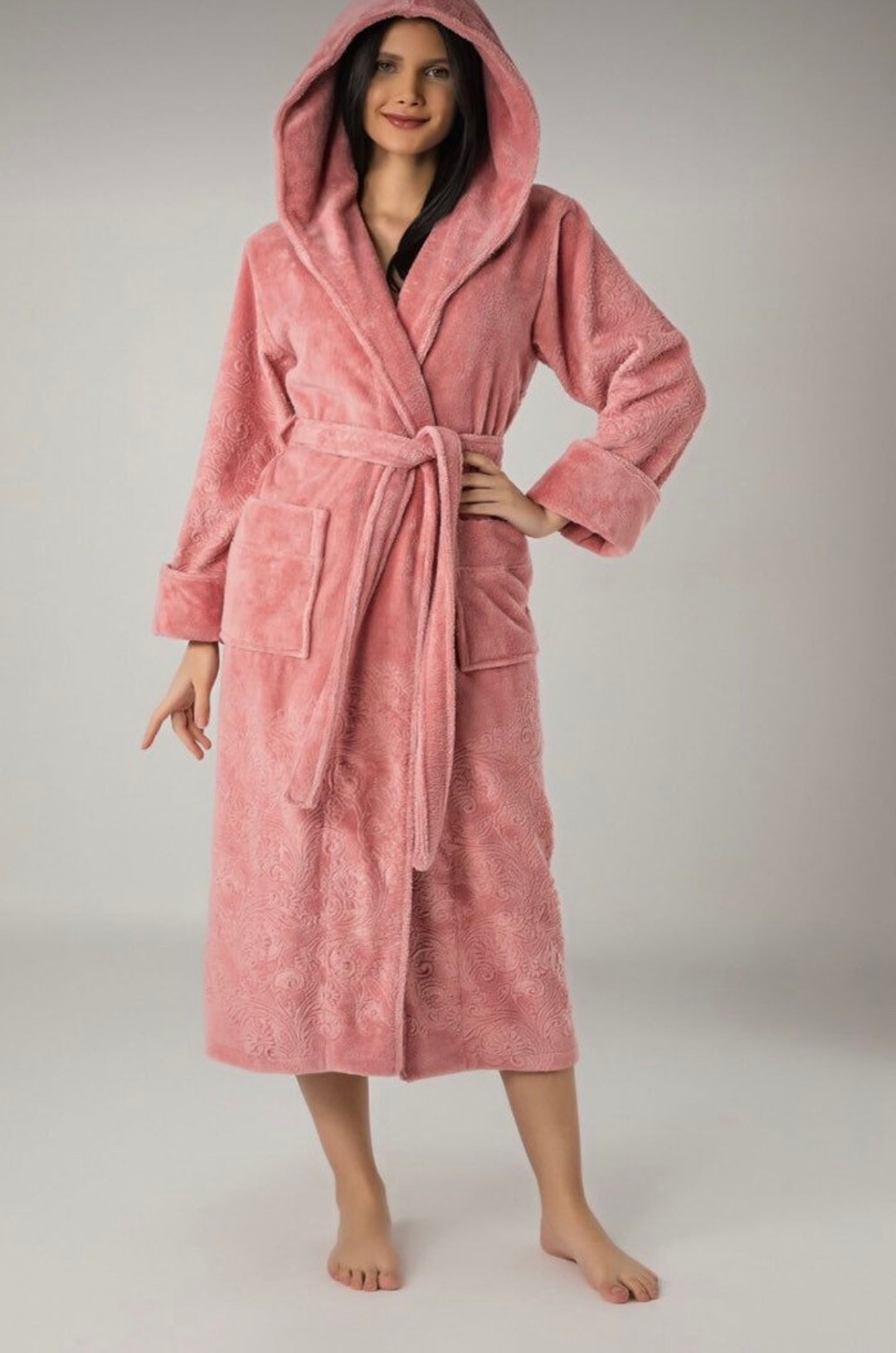 Luxurious Women Hooded Robe, Women Long Bamboo Bathrobe, Cozy Thick Spa ...
