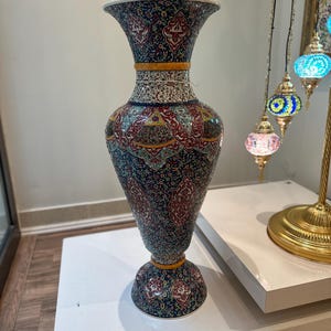Oversized Red& Blue Vase, Handpainted Turkish Ceramic Art, Housewarming ...