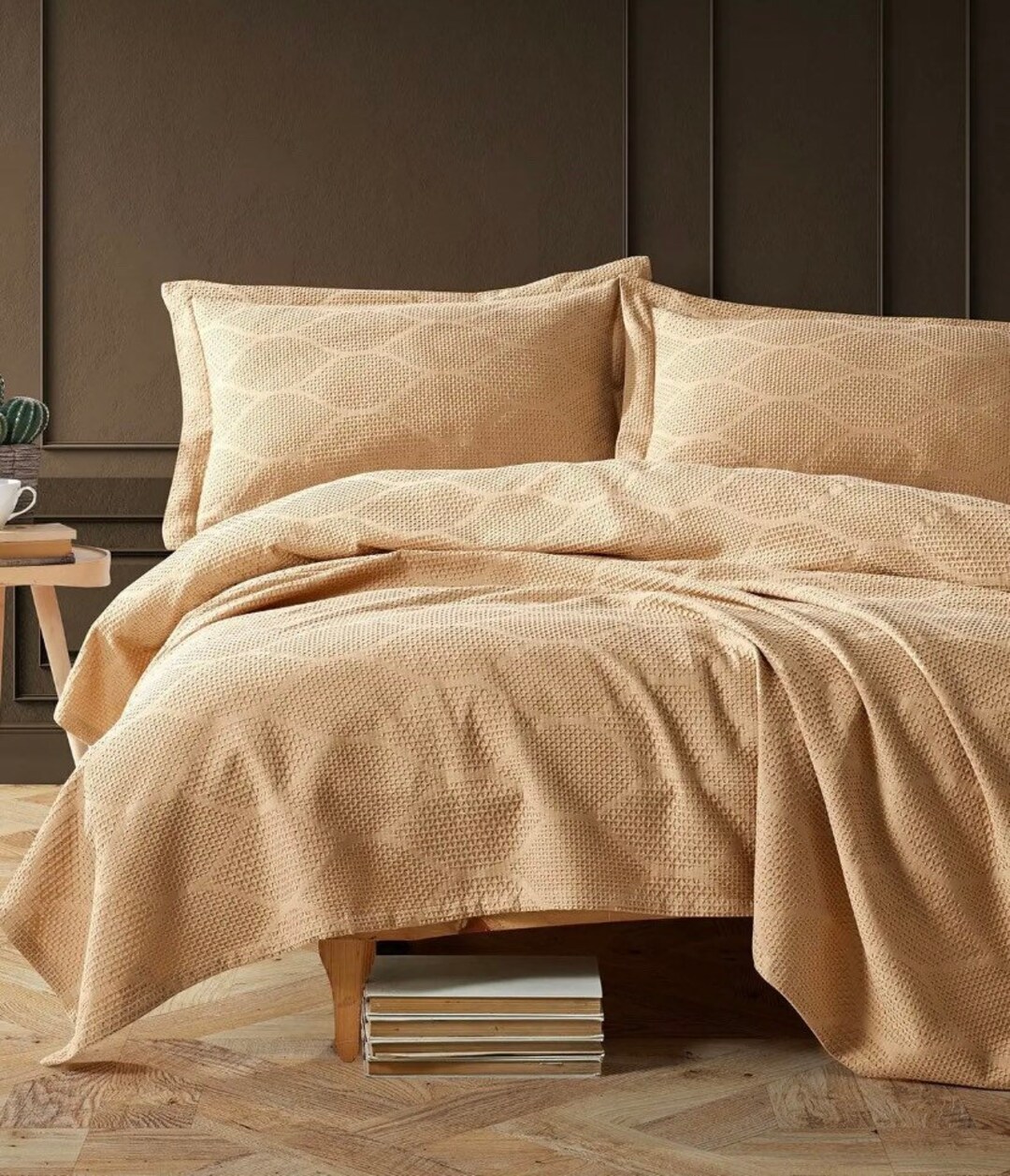 Queen/double Turkish Cotton Duvet Set, Beige/white Pure Cotton ...