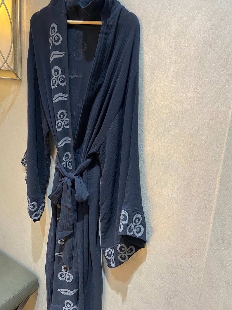 Black Muslin Mens Hooded Robe, Turkish Cotton Hooded Kimono Robe ...