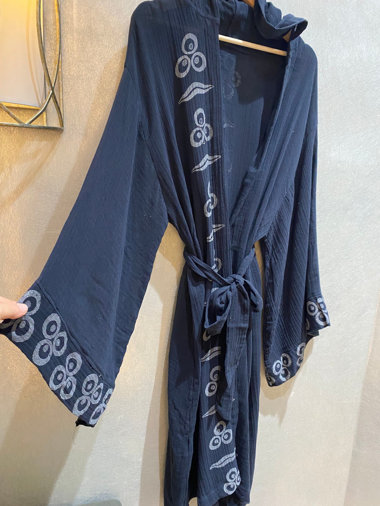 Black Muslin Mens Hooded Robe, Turkish Cotton Hooded Kimono Robe ...