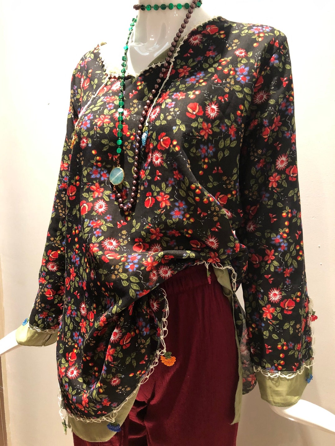 Boho Floral Purple/turquoise/black Pure Cotton Shirt for Summer, Boho ...