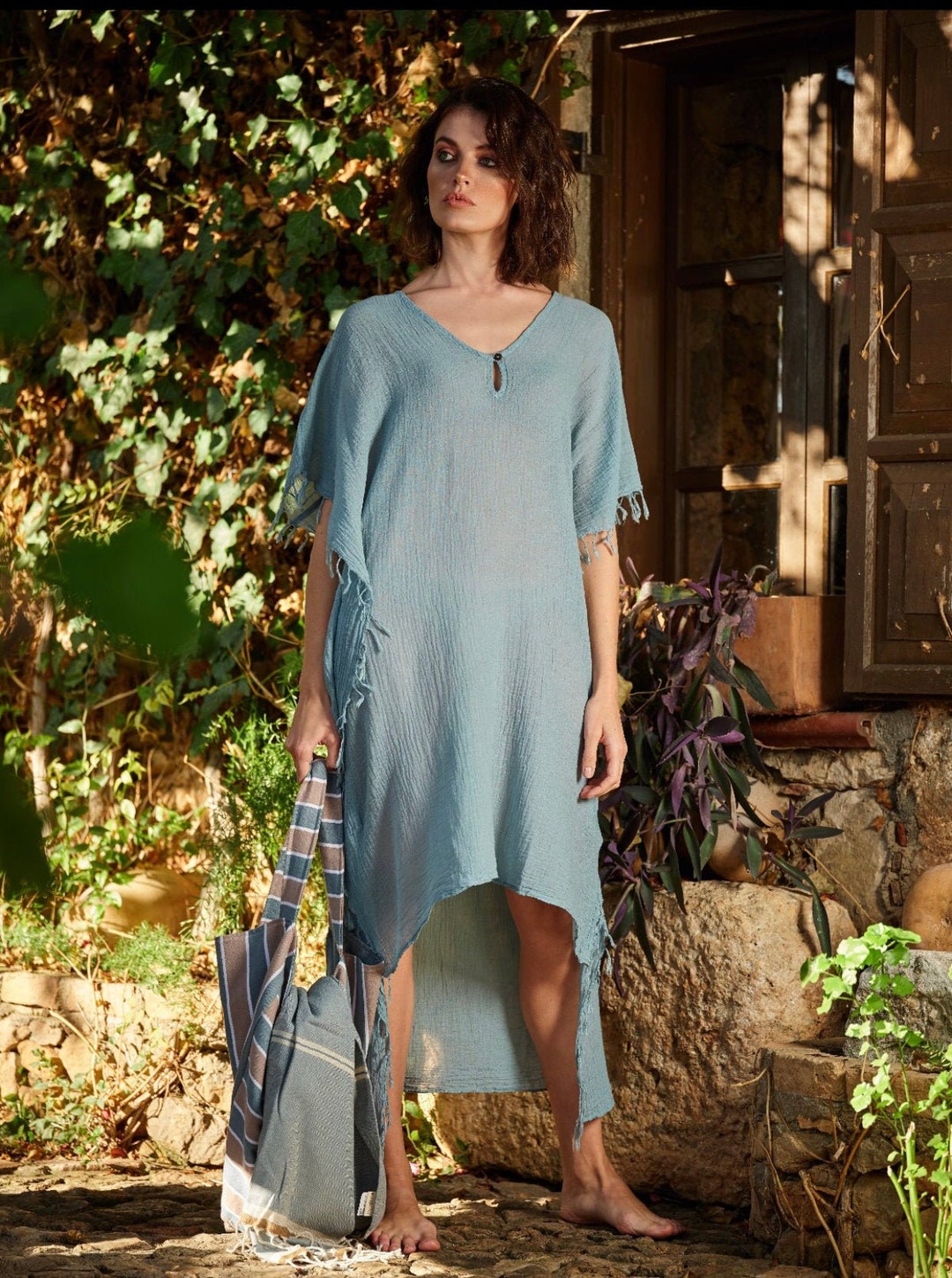 White/lead Blue Beach Cover up Tunic Summer Dressi Beach Wear I ...